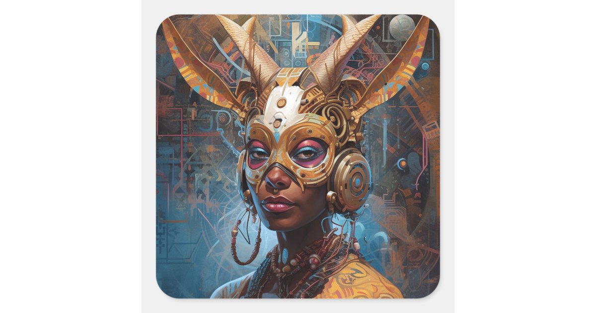 Antelope Headdress Science Fiction Cyberpunk Square Sticker | Zazzle