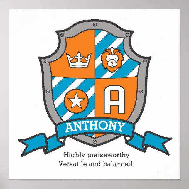Anthony letter A boys name meaning heraldry shield Poster | Zazzle