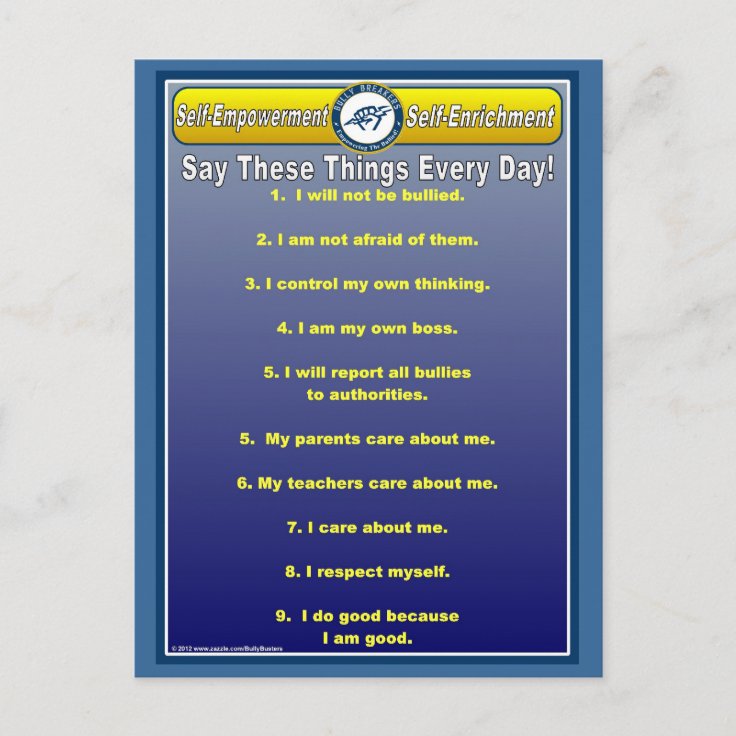 Anti-Bully Daily Affirmations Postcard | Zazzle