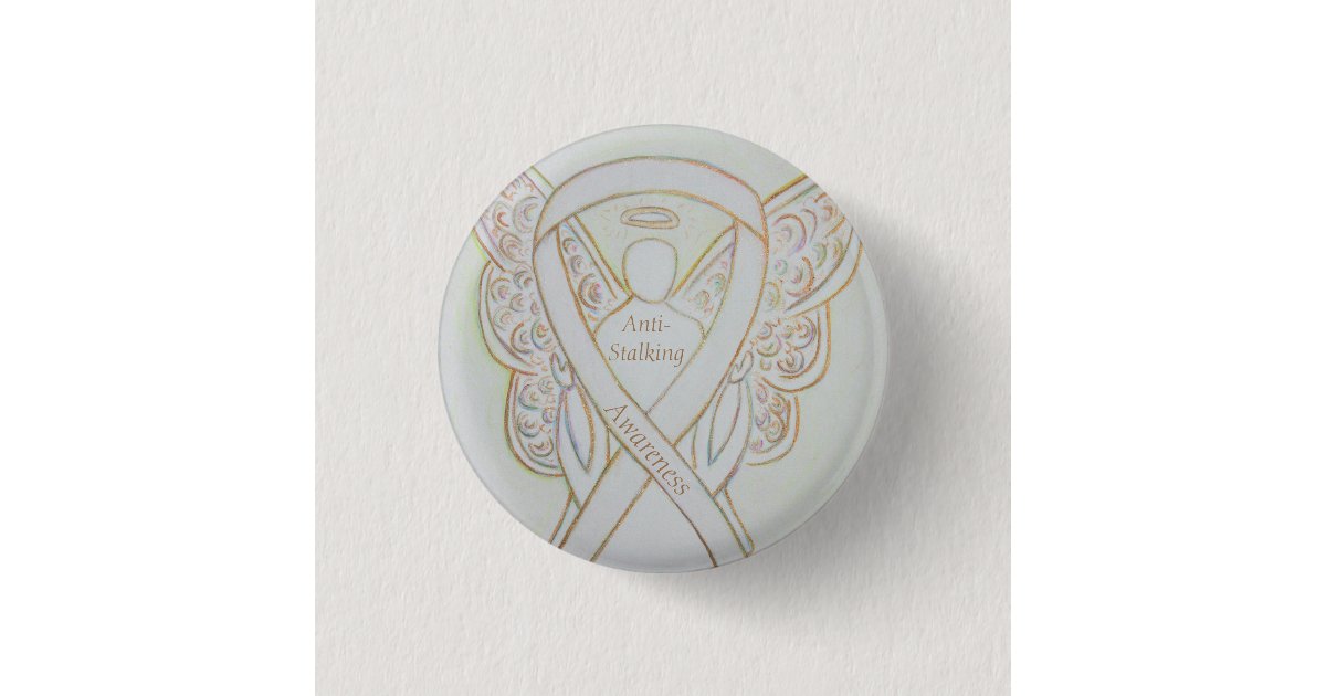 Anti-Stalking Awareness Angel White Ribbon Pin | Zazzle