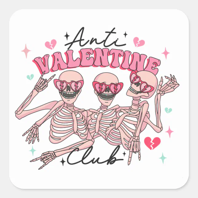 Anti Valentines Day Skeletons Square Sticker | Zazzle
