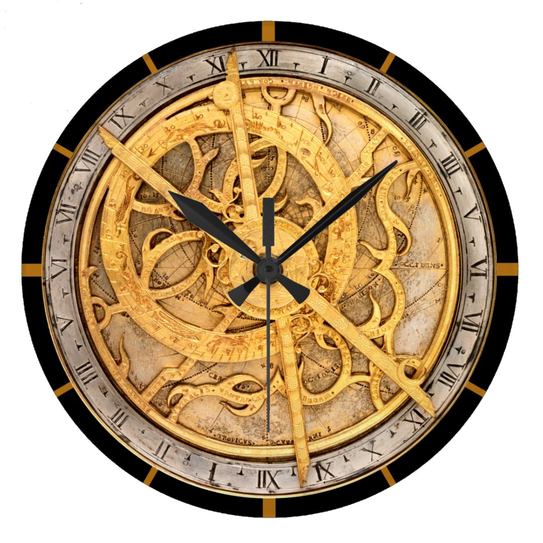 Antique 1600's Astronomical Print Large Clock | Zazzle