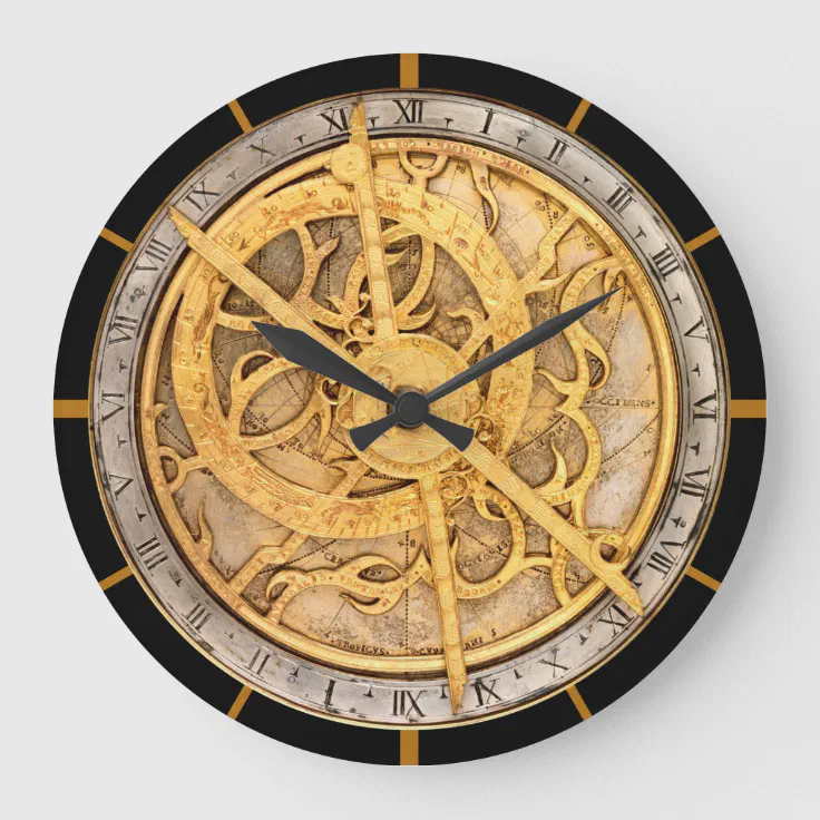 Antique 1600's Astronomical Print Large Clock | Zazzle
