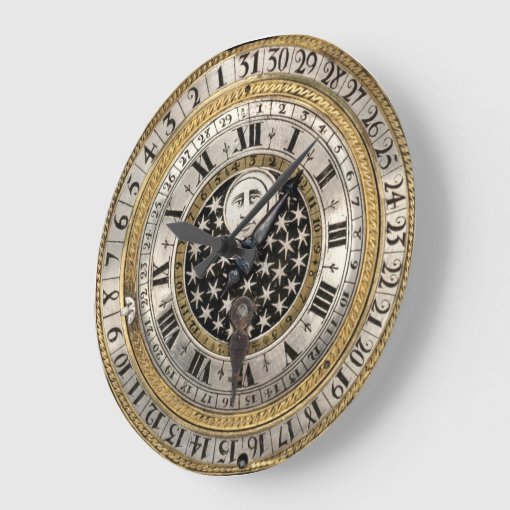 Antique 1650 Calendar Watch Print Large Clock | Zazzle