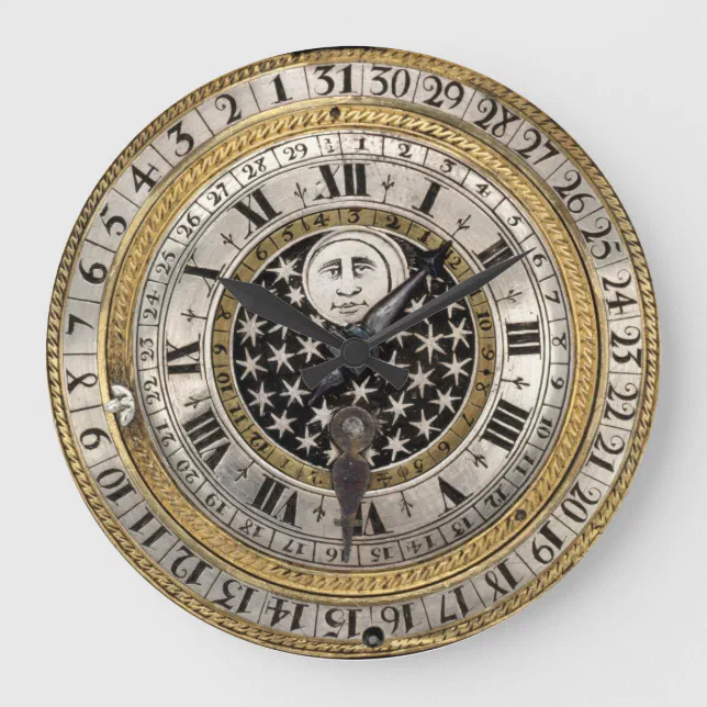 Antique 1650 Calendar Watch Print Large Clock | Zazzle