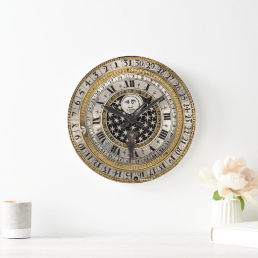 Antique 1650 Calendar Watch Print Large Clock | Zazzle