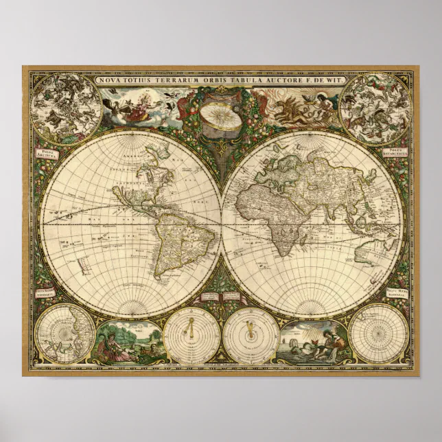 Antique 1660 World Map by Frederick de Wit Poster | Zazzle