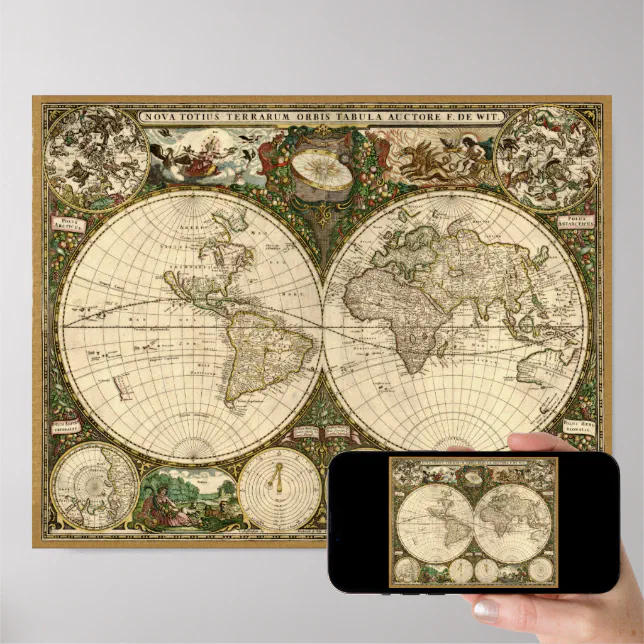 Antique 1660 World Map by Frederick de Wit Poster | Zazzle