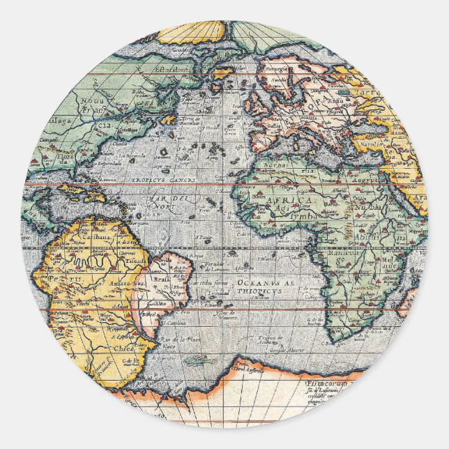 Antique 16th Century World Map Classic Round Sticker | Zazzle
