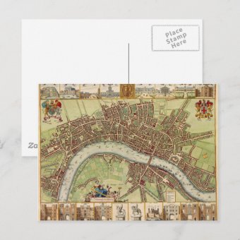 Antique 17th Century Map of London W. Hollar Postcard | Zazzle