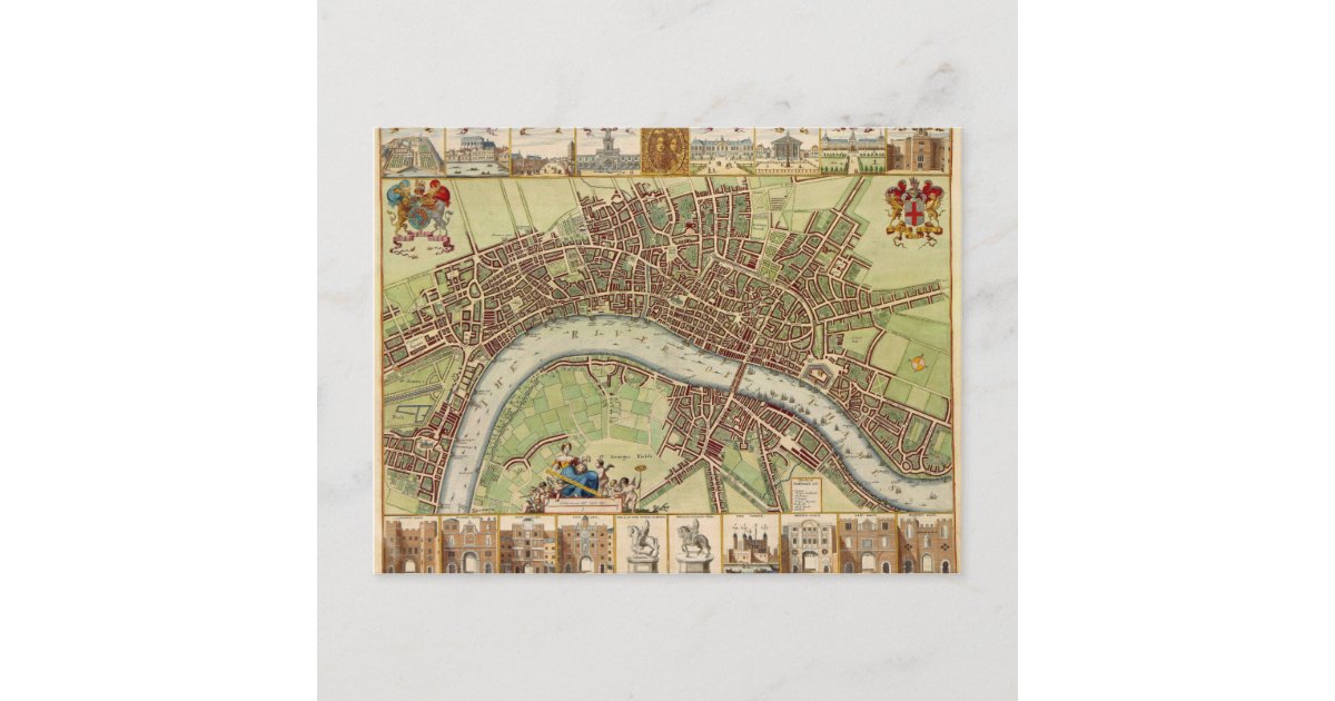 Antique 17th Century Map of London W. Hollar Postcard | Zazzle