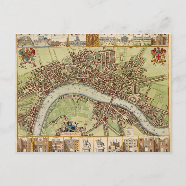 Antique 17th Century Map of London W. Hollar Postcard | Zazzle