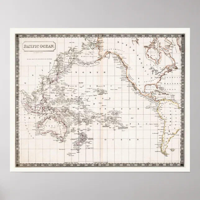 Antique 1800s map of the Pacific Ocean Poster | Zazzle