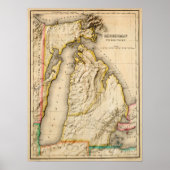 Antique 1822 Michigan Map with Modern Relief Poster | Zazzle