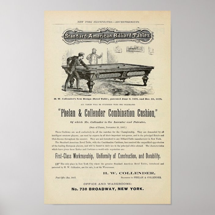 Antique 1874 Billiard Tables ad Poster | Zazzle.com