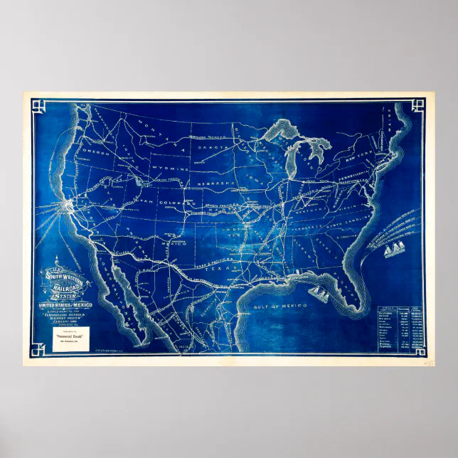 Antique 1882 American Railroad System Map Poster | Zazzle