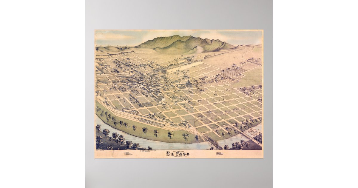 Antique 1885 Map of El Paso, Texas, USA Poster | Zazzle