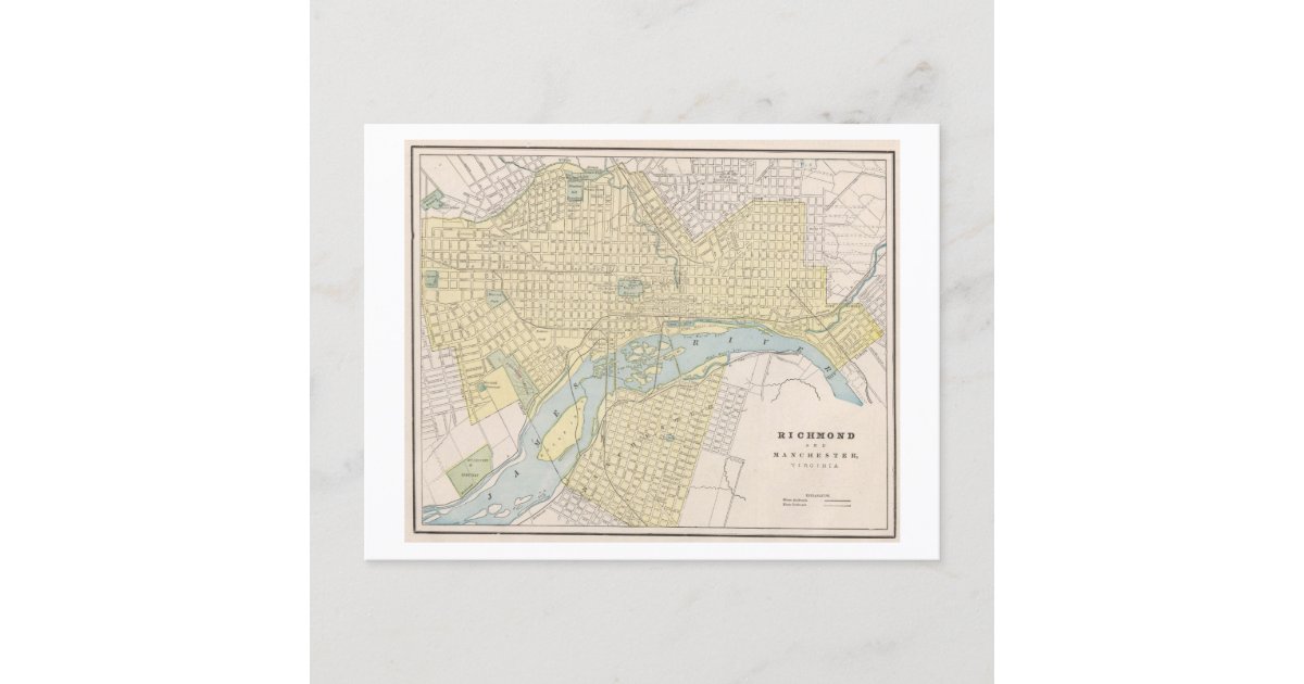 Antique 1899 Map of Richmond, Virginia, Postcard | Zazzle
