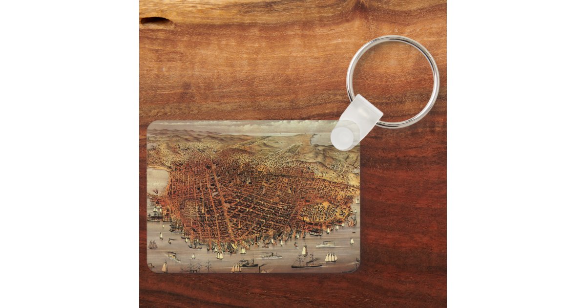 Antique Aerial Map, San Francisco City, California Keychain | Zazzle