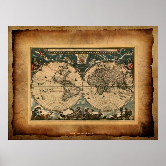 Antique Artistic Old World Map Art Poster | Zazzle.com