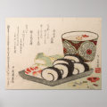 Antique Asian Japanese Poem Wood print Sushi Sake | Zazzle