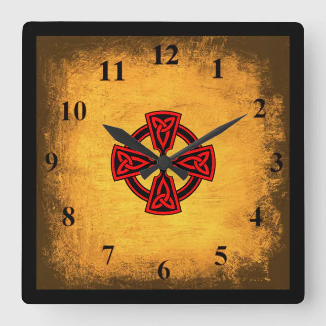 Antique Background Red Celtic Cross Wall Clock | Zazzle