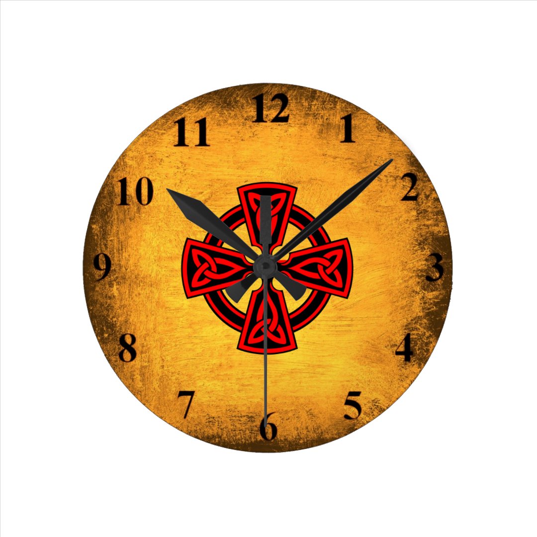 Antique Background Red Celtic Cross Wall Clock | Zazzle