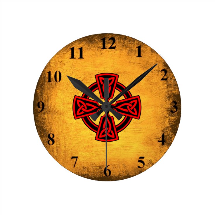 Antique Background Red Celtic Cross Wall Clock | Zazzle