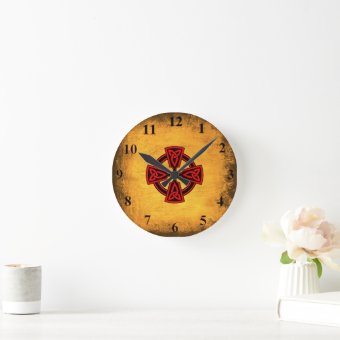 Antique Background Red Celtic Cross Wall Clock | Zazzle