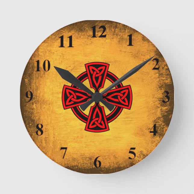 Antique Background Red Celtic Cross Wall Clock | Zazzle