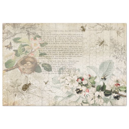 Antique Bee Botanical Ephemera Decoupage Tissue Paper | Zazzle