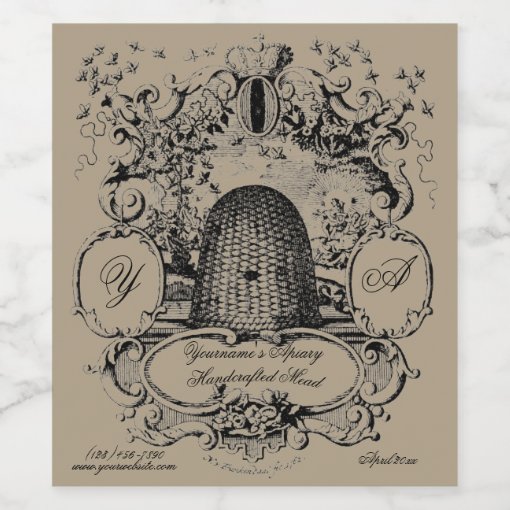 Antique Beehive Cartouche Mead Label Template | Zazzle