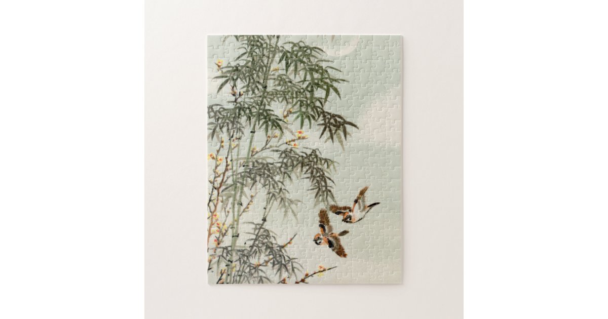 Antique Birds Asian Garden Bamboo Sparrows Jigsaw Puzzle | Zazzle