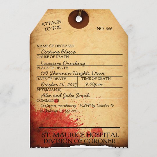 ANTIQUE BLOODY TOE TAG HALLOWEEN INVITATION | Zazzle.com