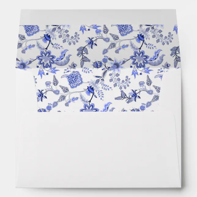 Antique Blue Floral on White Envelope | Zazzle