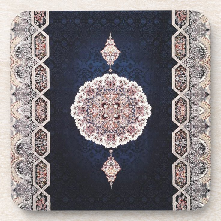 Antique Blue Turkish Persian Carpet Rug Beverage Coaster | Zazzle