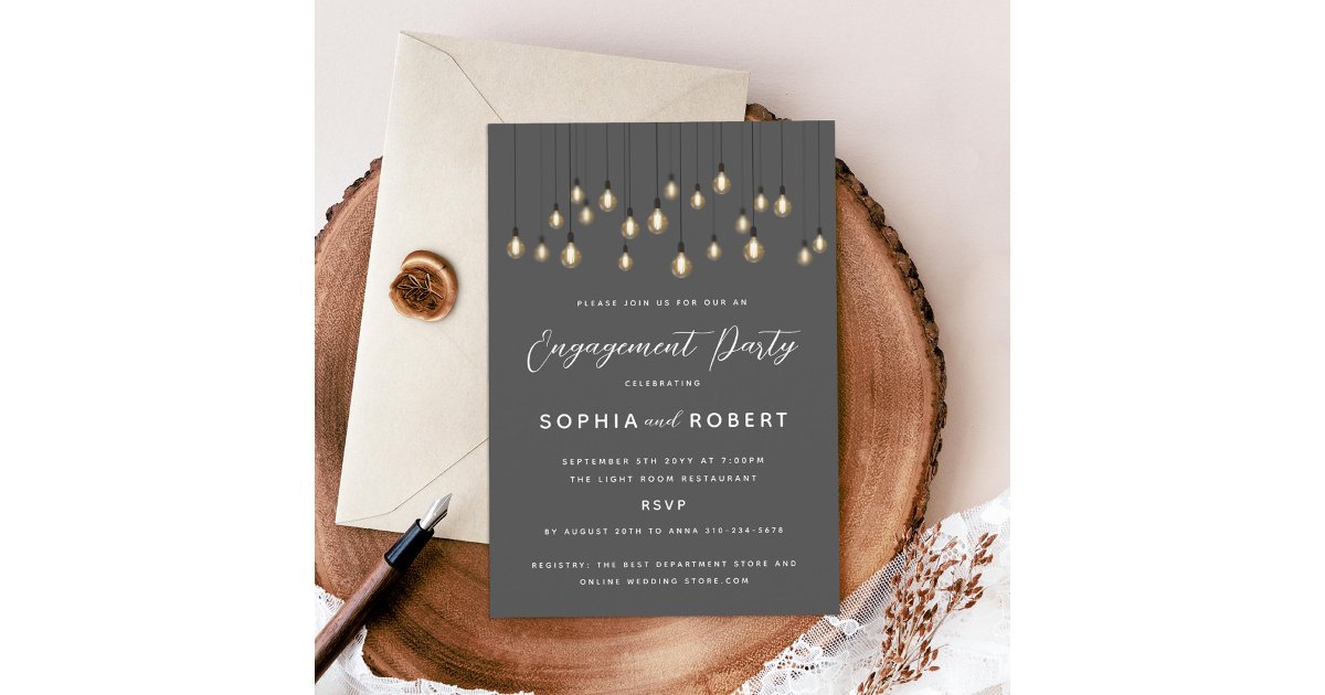 Antique Bulbs Hanging Lights Engagement Party Invitation | Zazzle