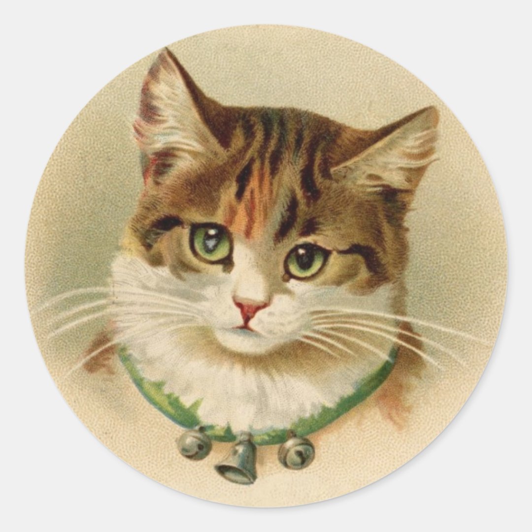 Antique Cat with Bells Stickers | Zazzle