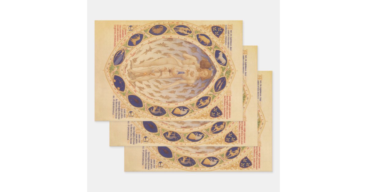 Antique Celestial Zodiac Chart, Vintage Astrology Wrapping Paper Sheets ...