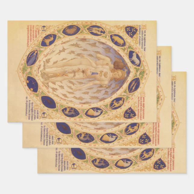Antique Celestial Zodiac Chart, Vintage Astrology Wrapping Paper Sheets ...