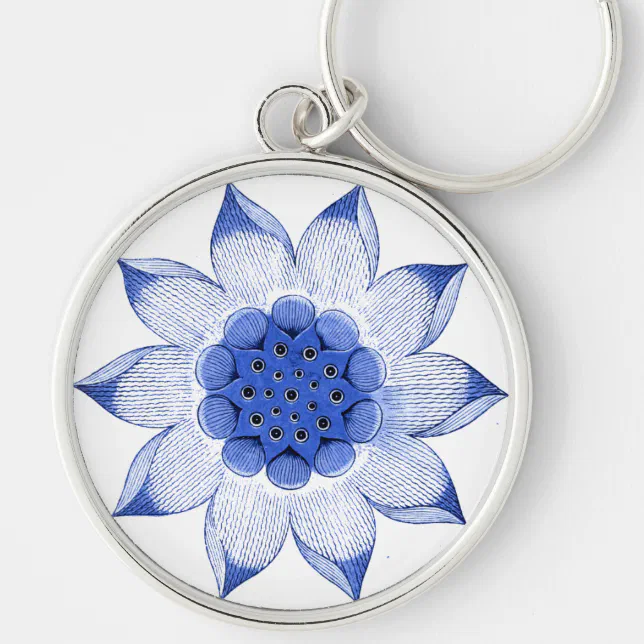 Antique Chinese Blue & White Mandala Keychain | Zazzle