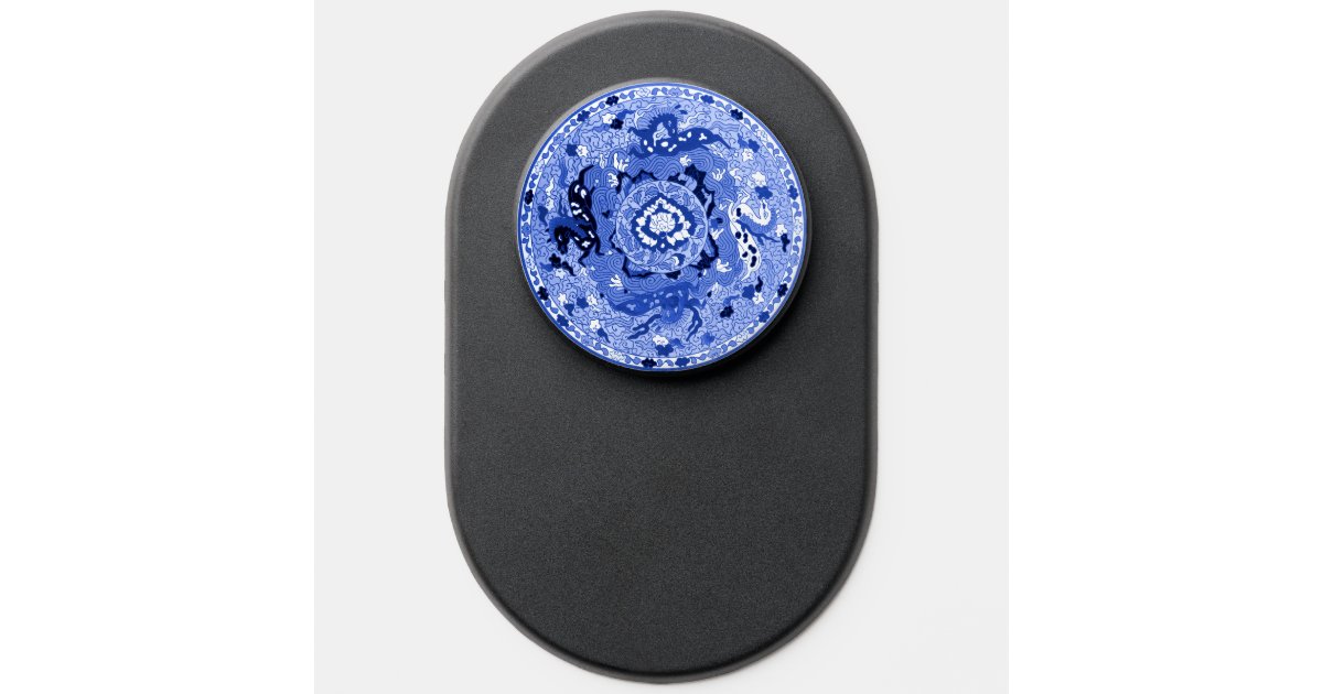 Antique Chinese Mandala Horses Blue & White PopSocket | Zazzle