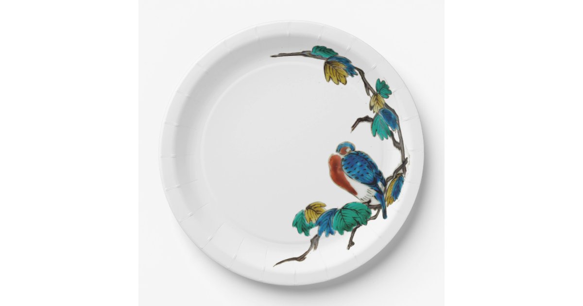 Antique Chinese porcelain botanical bird Spring Paper Plates | Zazzle
