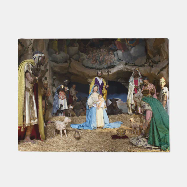 Antique Christmas Nativity Scene Doormat | Zazzle