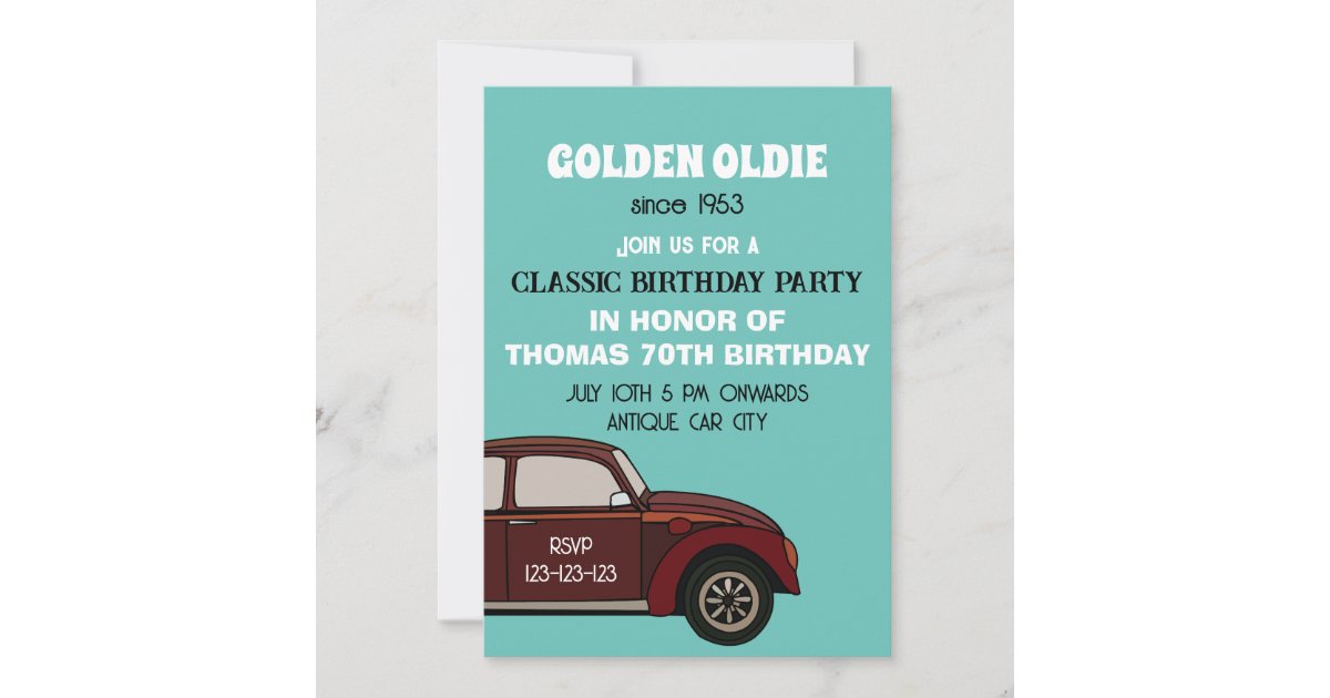Antique Classic Car Birthday Invitation | Zazzle