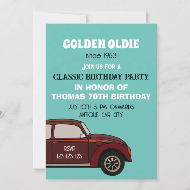 Antique Classic Car Birthday Invitation | Zazzle