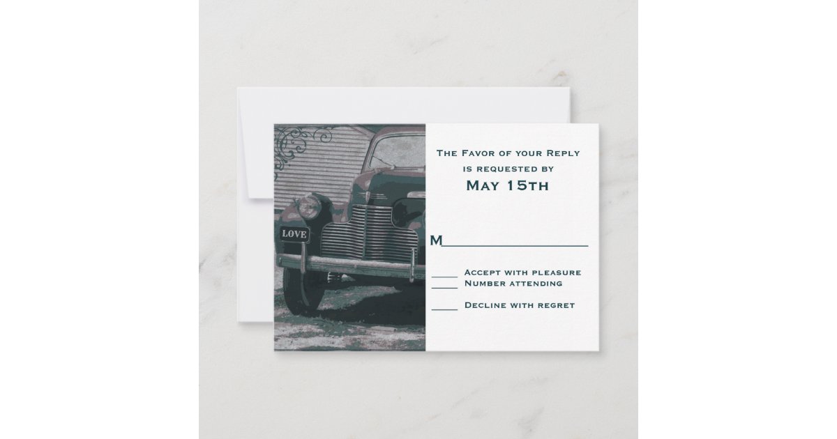 Antique Classic Car Vintage Wedding RSVP Cards | Zazzle