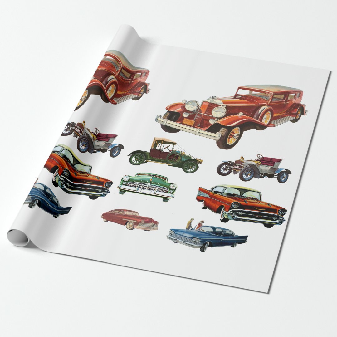 Antique Classic Vintage cars Transportation Art Wrapping Paper | Zazzle