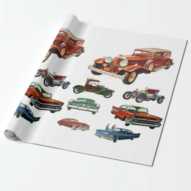 Antique Classic Vintage cars Transportation Art Wrapping Paper | Zazzle