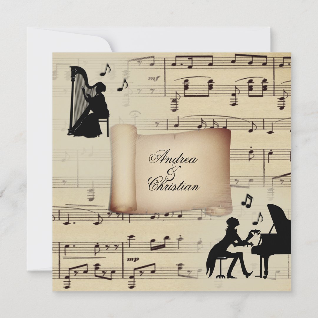 Antique Classical Music Theme Wedding Invitation | Zazzle